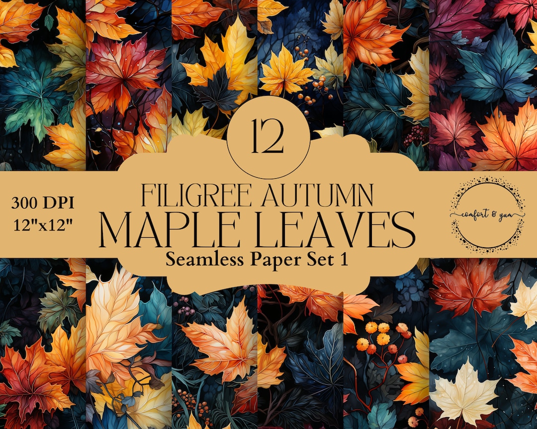 Autumn Maple Leaves Seamless Background Papers for Botanical Cards ...