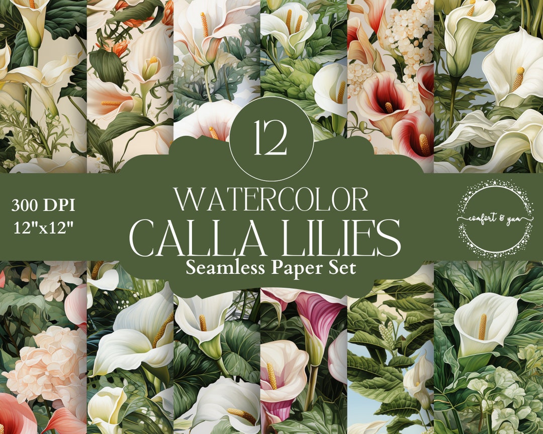 Calla Lilies Seamless Watercolor Papers for Floral Card Making ...