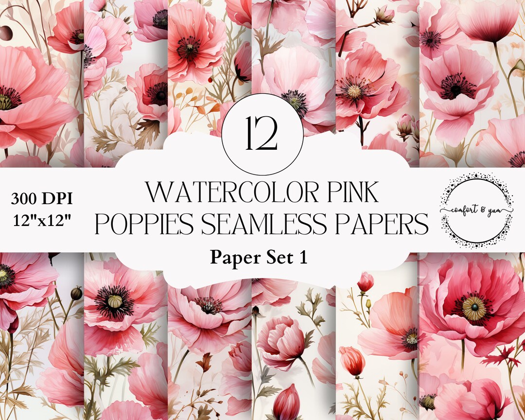 Pink Poppies Seamless Watercolor Papers for Card Making, Invitations ...
