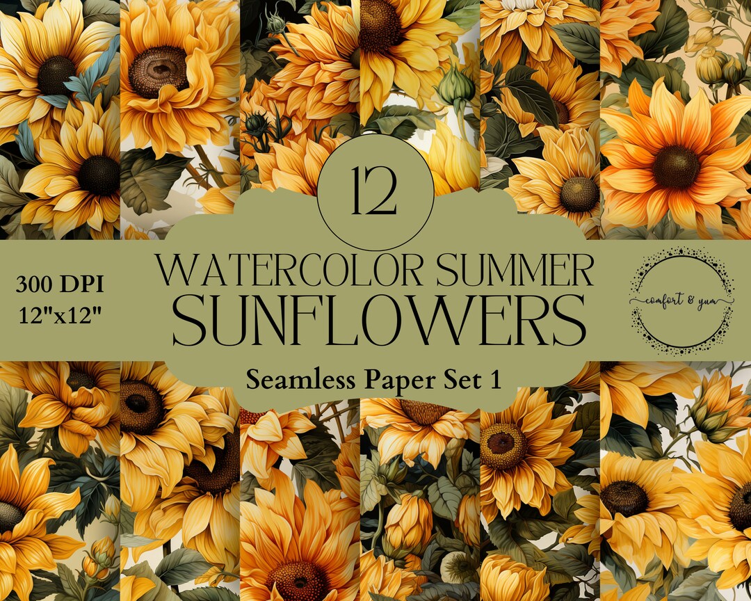 Summer Sunflowers Watercolor Papers, Botanical Images for Card Making ...