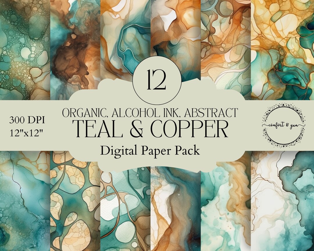 Watercolor Teal and Copper Background Papers for Cards, Invitations ...