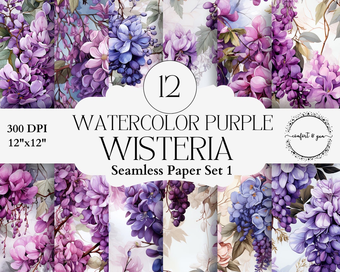 Purple Wisteria Floral Watercolor Papers, Botanical Images for Card ...