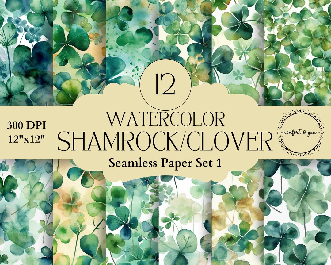 Watercolor Shamrock & Four Leaf Clover Digital Papers for St Patrick's ...