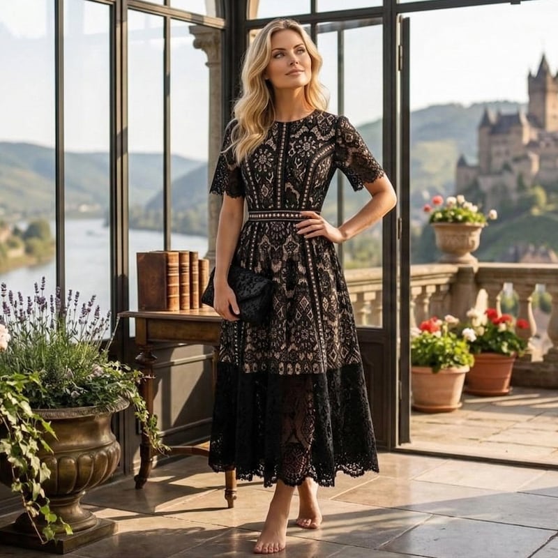 Black Modest Lace Dress - Etsy
