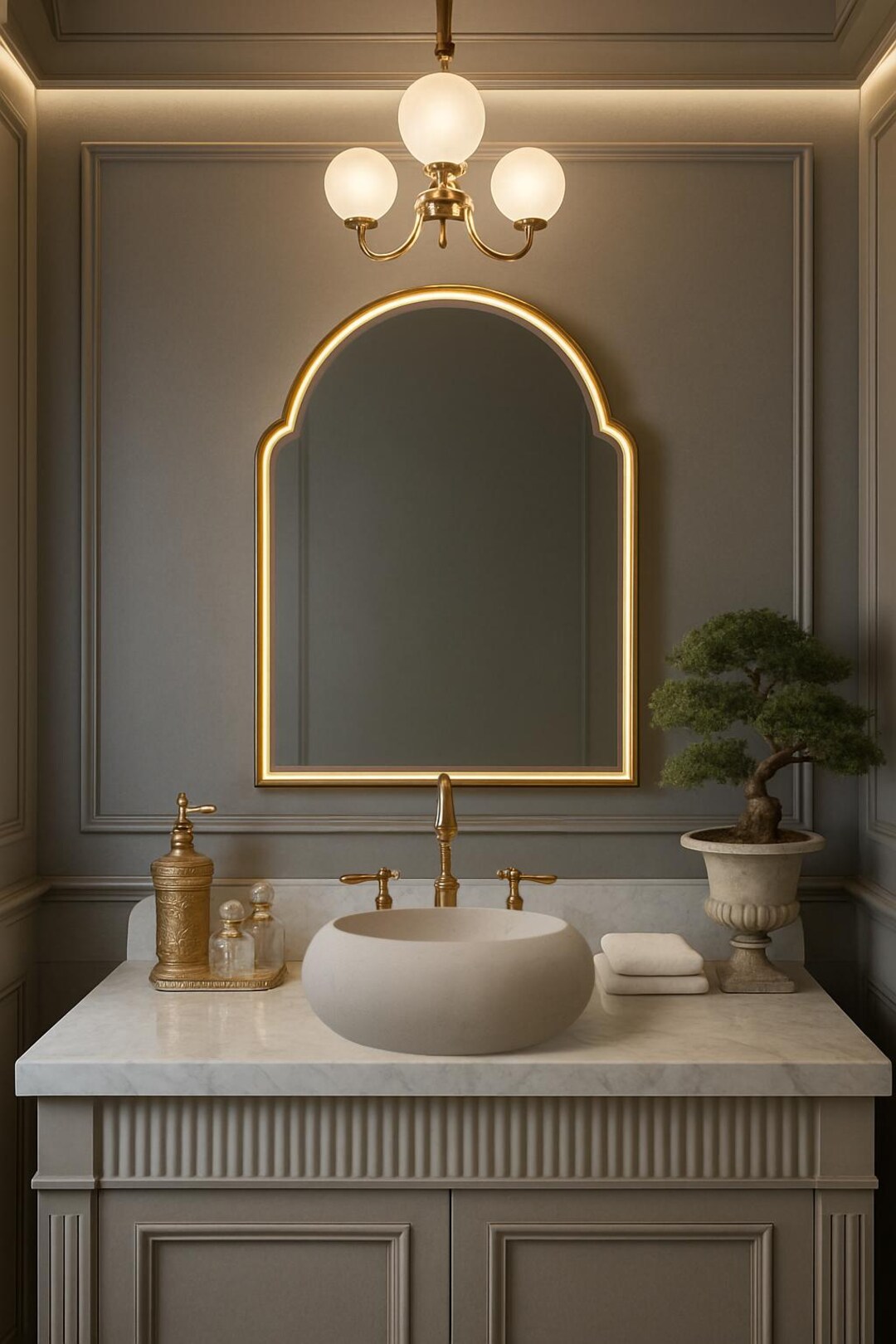 White Marble Vessel Sink, Polished Round Basin, Luxury Natural Stone ...