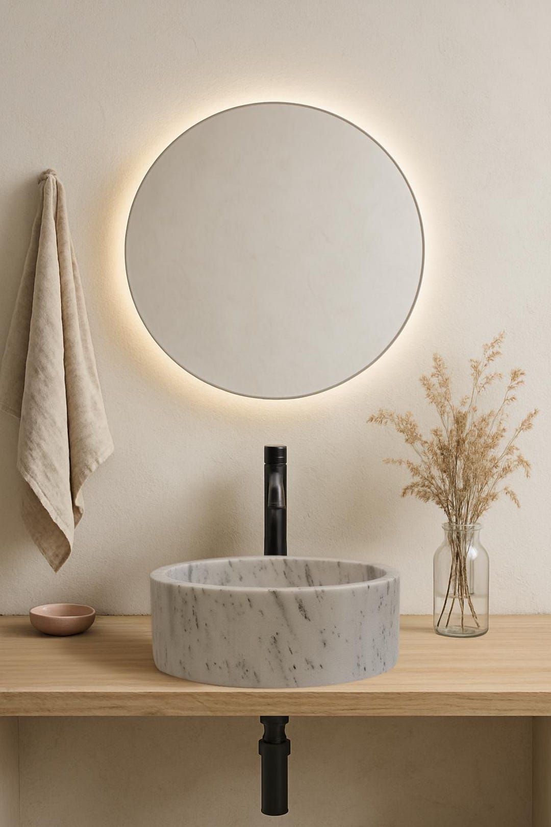 Calacatta Arabescato Orobico Grey Marble Vessel Sink – Round Natural ...
