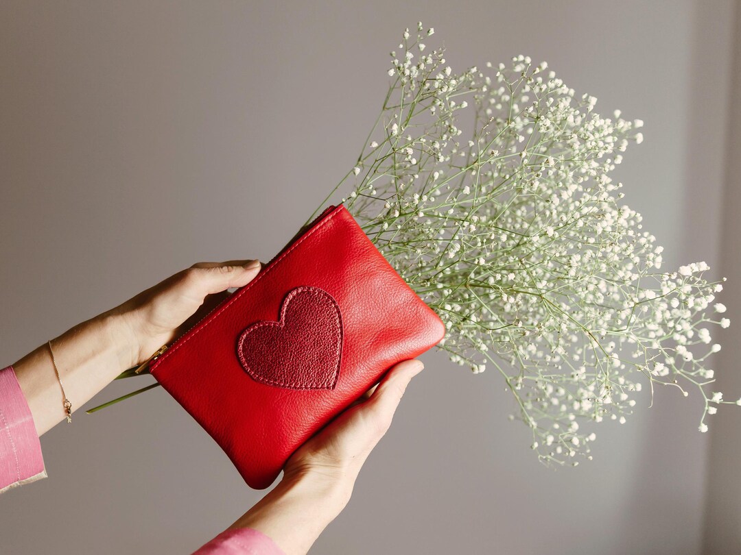 HEART Throb. Red Leather Pouch. Metallic Red Leather Pouch Wallet ...