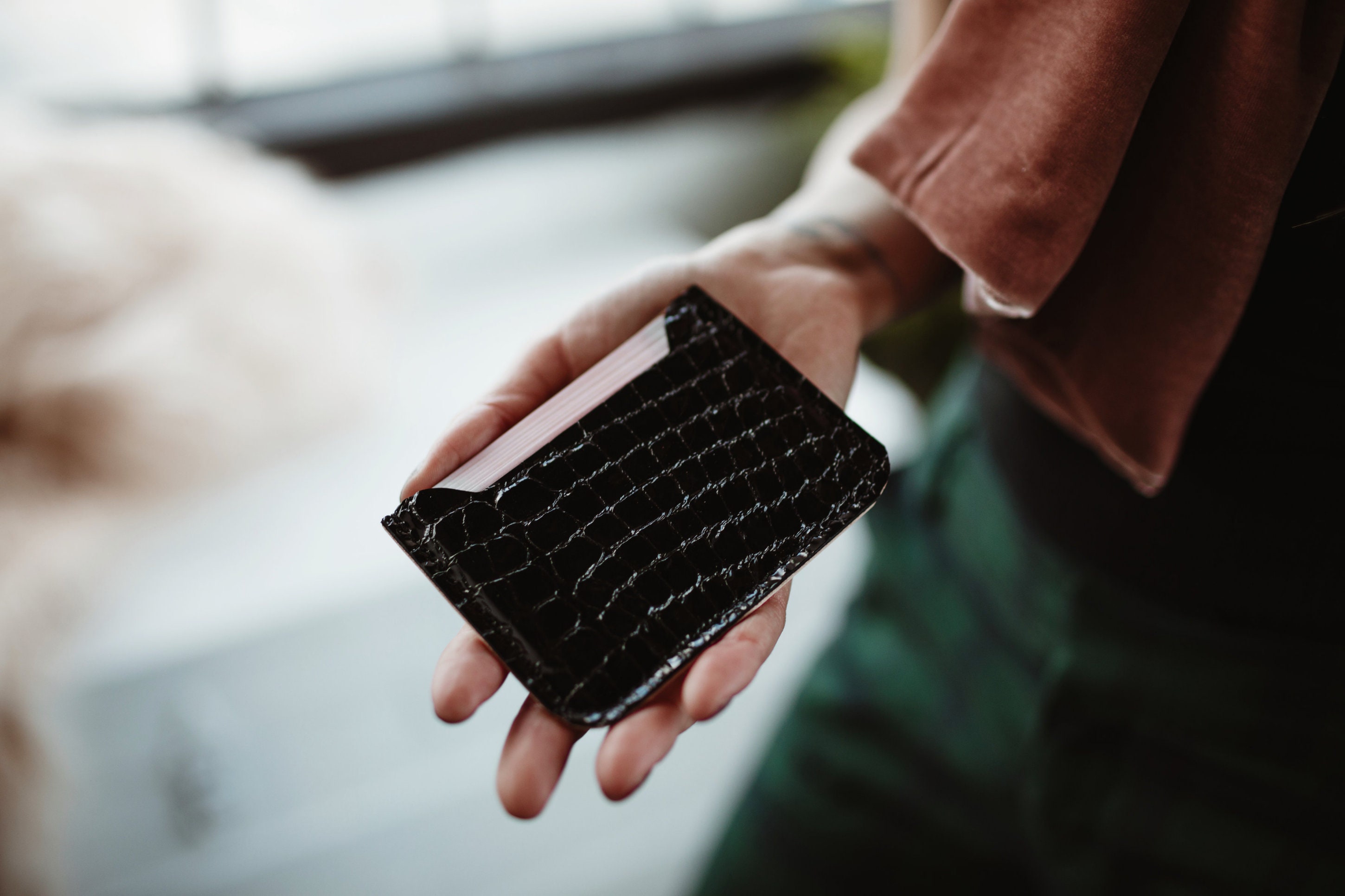 LEATHER Card Case. Credit Card Case. Metallic Leather Wallet. | Etsy