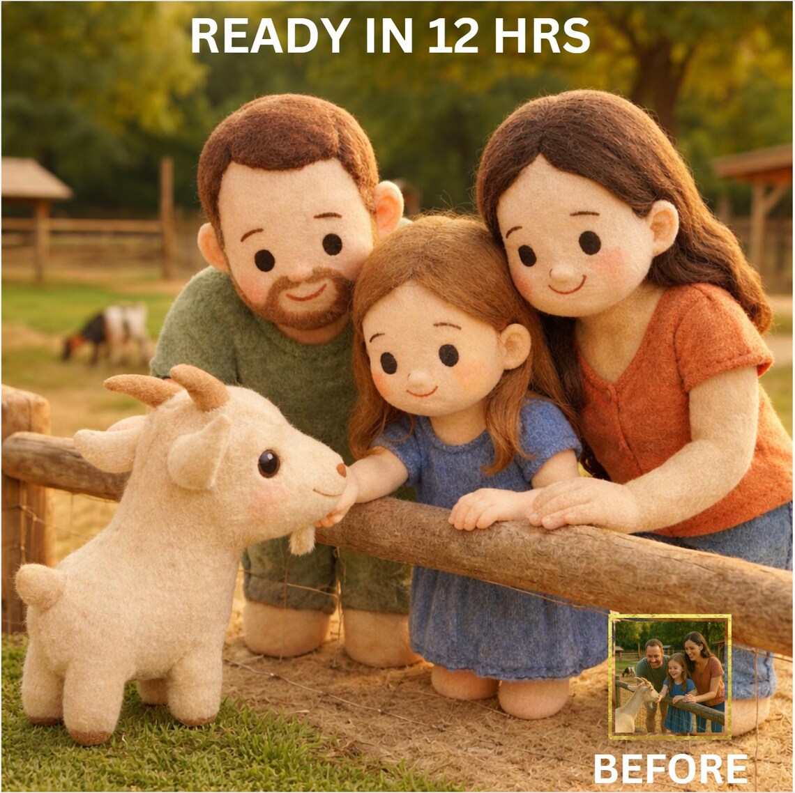 Personalized Plush Family Portrait – Cute Felt Doll Illustration With ...