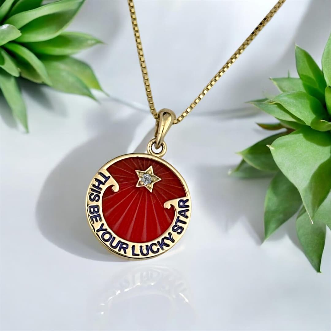 Red Saturday Night Lucky Star Charm, Love Pendant, Real 14K Solid ...