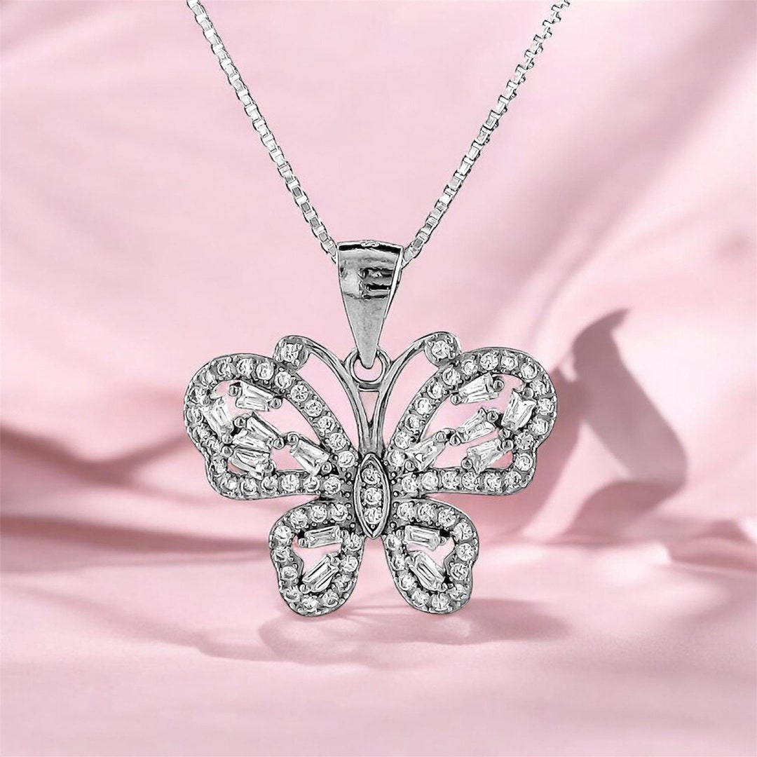 Butterfly Necklace, Sterling Silver 925 Butterfly Pendant, Simple ...