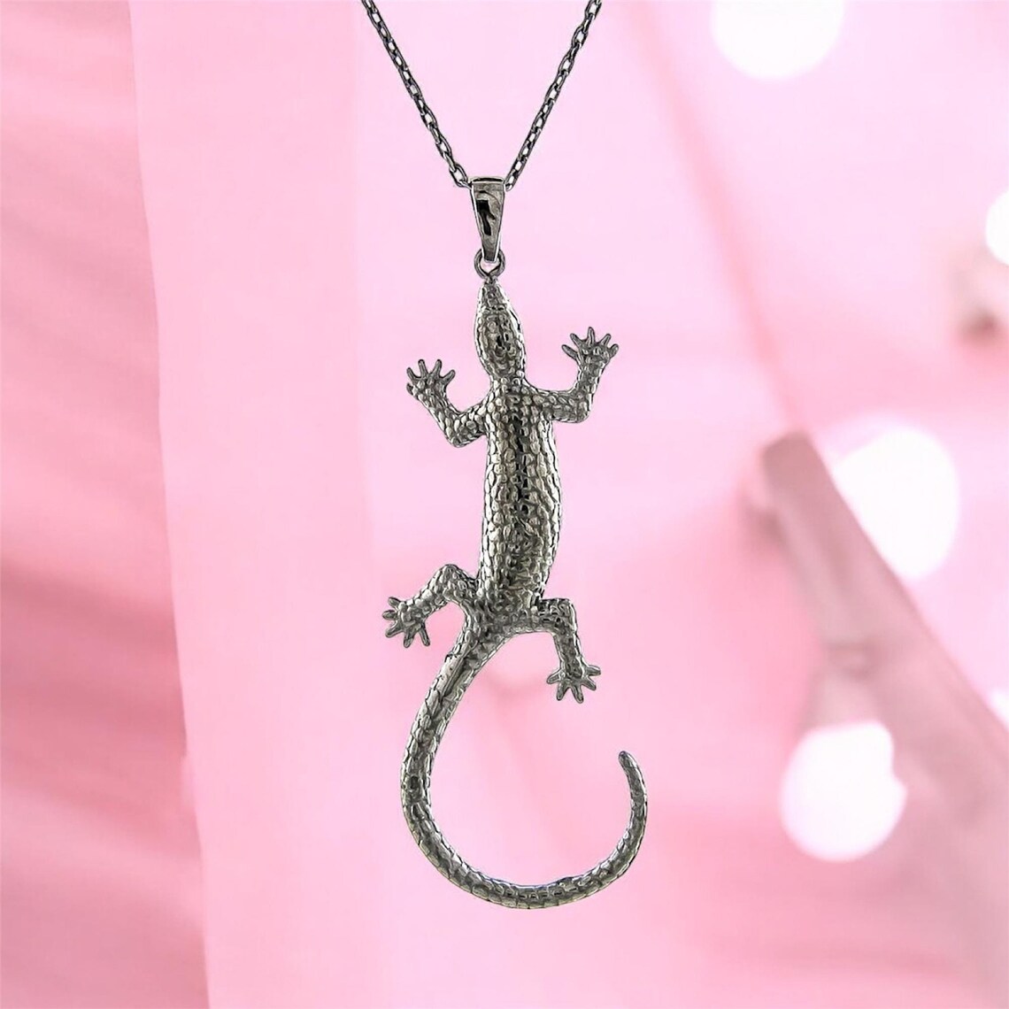 Sterling Silver Lizard Necklace Lizard Pendant - Etsy