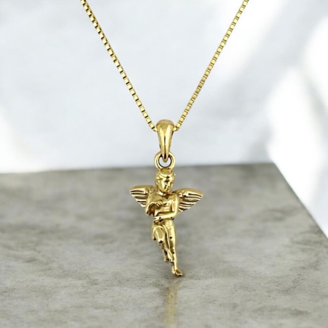 Solid 14K Gold Angel Pendant - A Divine Symbol of Grace, Protection ...