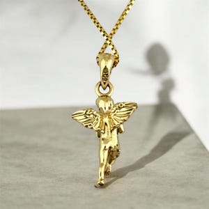 Solid 14K Gold Angel Pendant - A Divine Symbol of Grace, Protection ...