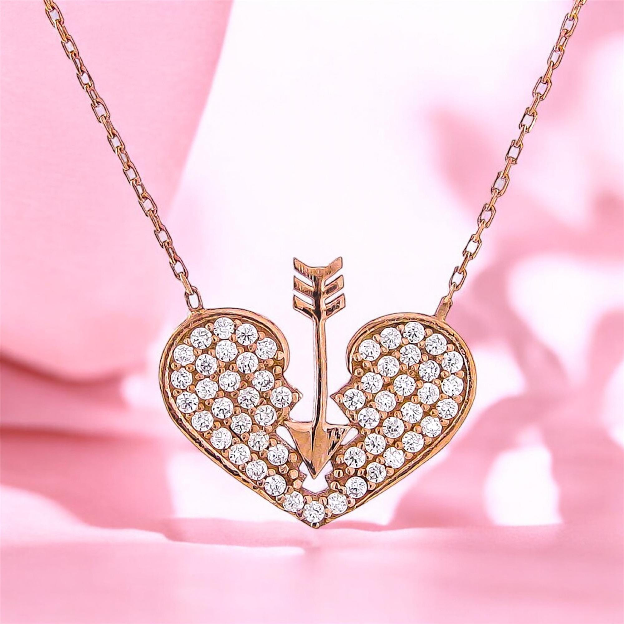 Cupid's Arrow and Heart Necklace, Love Heart Pendant and Chain,925 ...