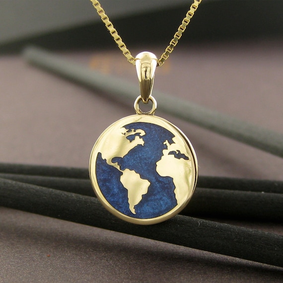 Real 14K Solid Yellow Gold World Map Necklace Gold Map - Etsy
