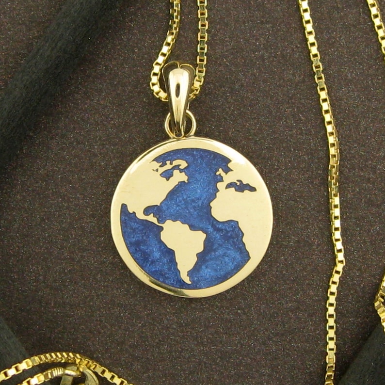 Real 14K Solid Yellow Gold, World Map Necklace, Gold Map Necklace ...