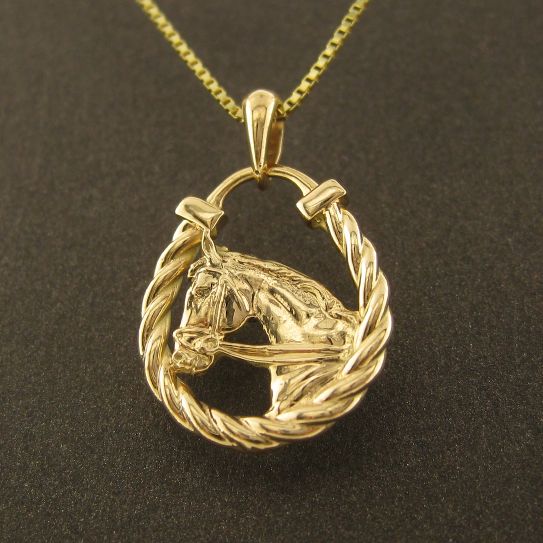 Gold Horse and Horseshoe Pendant Handcrafted Equestrian Jewelry - Etsy