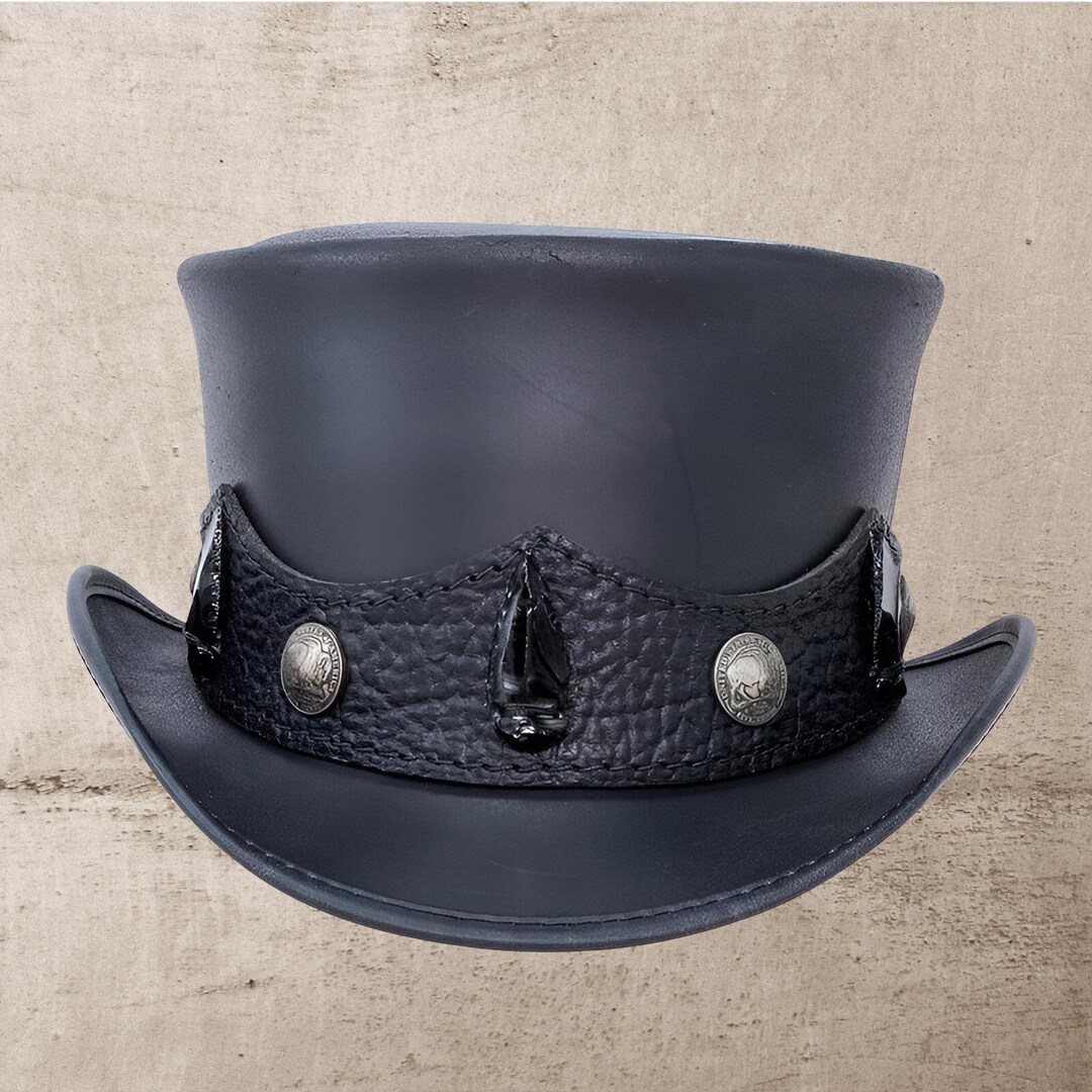 Leather Hat Top Hat Buffalo Band Steampunk Top Hat ,gothic Top Hat ...
