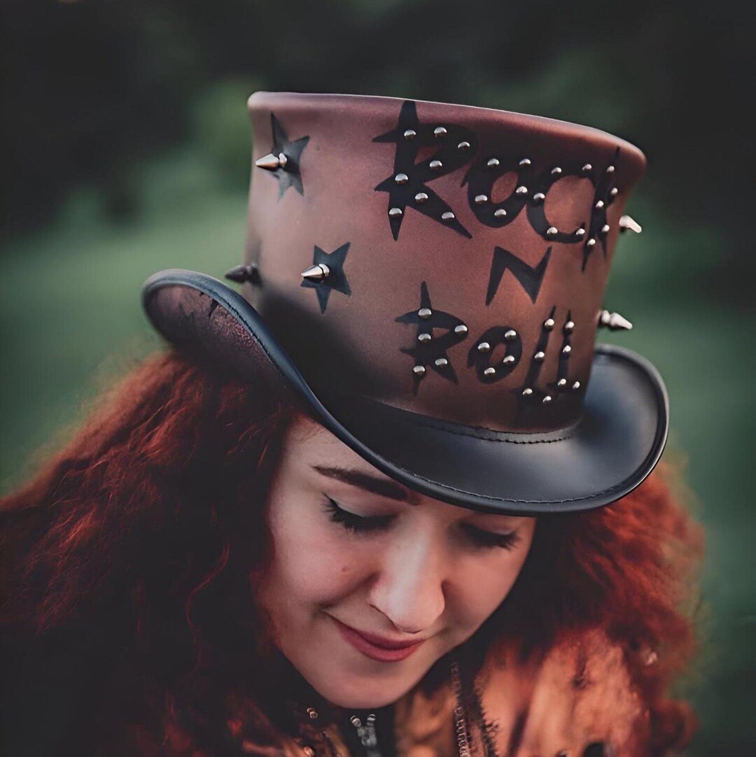 Leather Hat Top Hat Rock & Roll Steampunk Top Hat ,gothic Top Hat ...