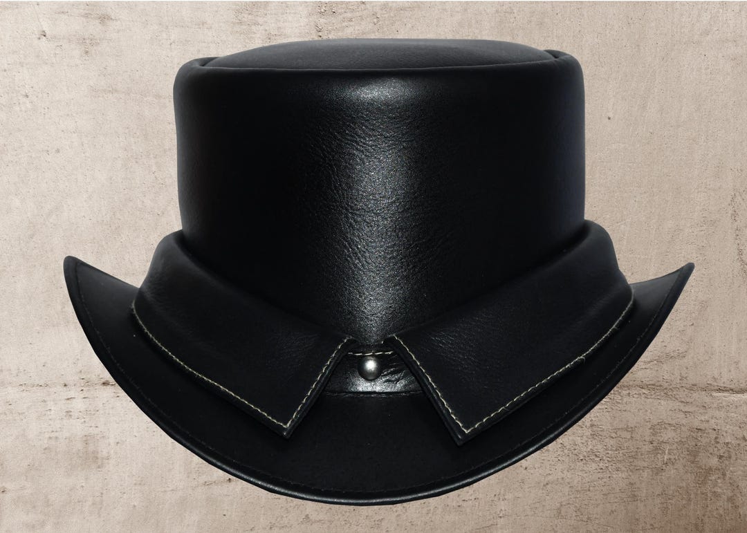 Leather Hat Top Hat Collar Band Black Steampunk Top Hat ,gothic Top Hat ...