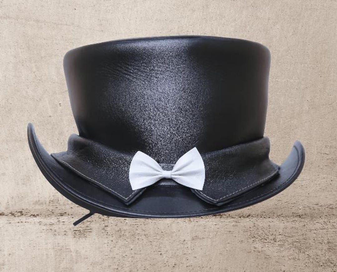 Leather Hat Top Hat Bow Collar Band Steampunk Top Hat ,gothic Top Hat ...