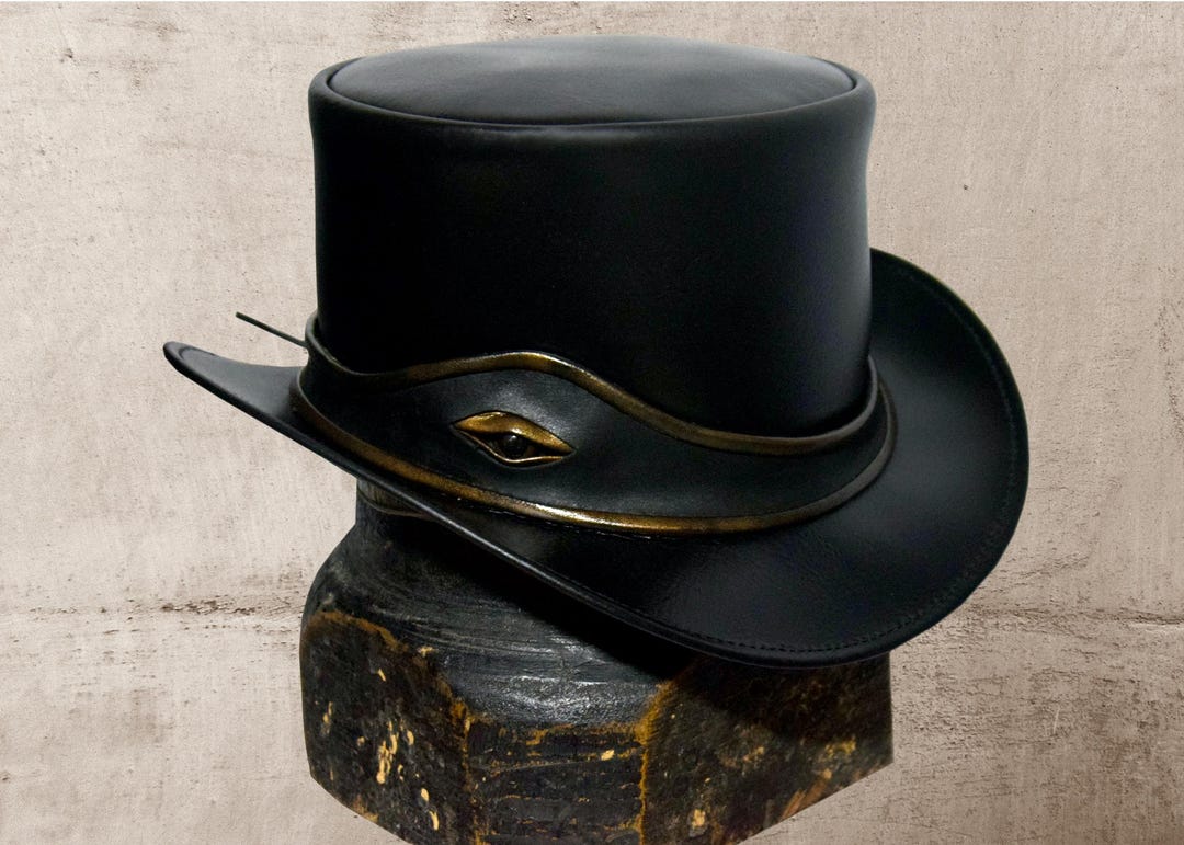 Leather Hat Top Hat Eye Band Black Steampunk Top Hat ,gothic Top Hat ...