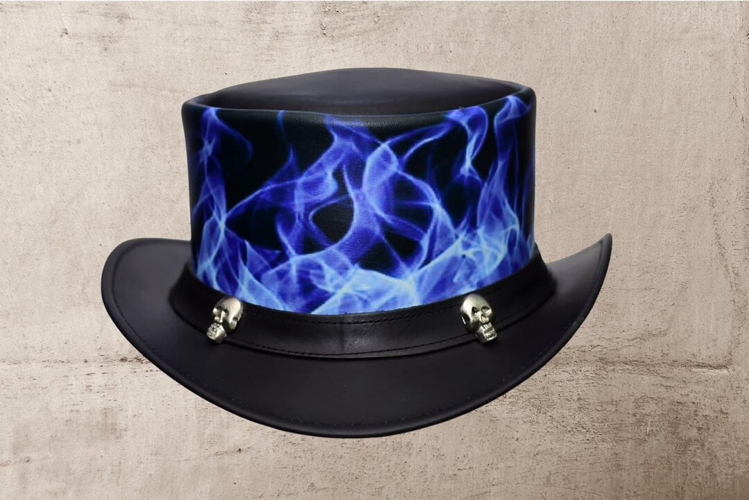 Leather Hat Top Hat Blue Flame Steampunk Top Hat ,gothic Top Hat ...