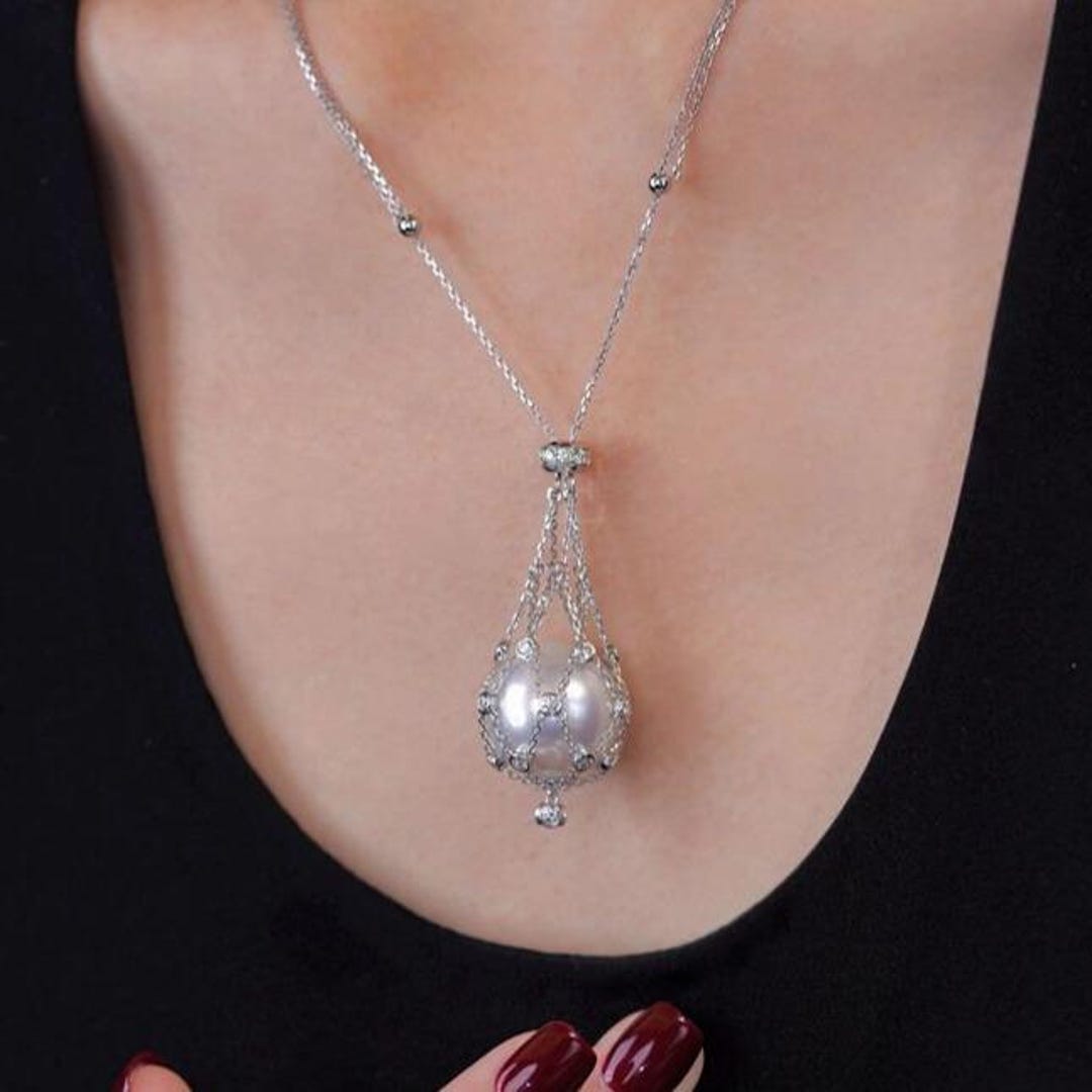 Caged Baroque Pearl Pendant Necklace, Vintage Gatsby Statement Jewelry ...
