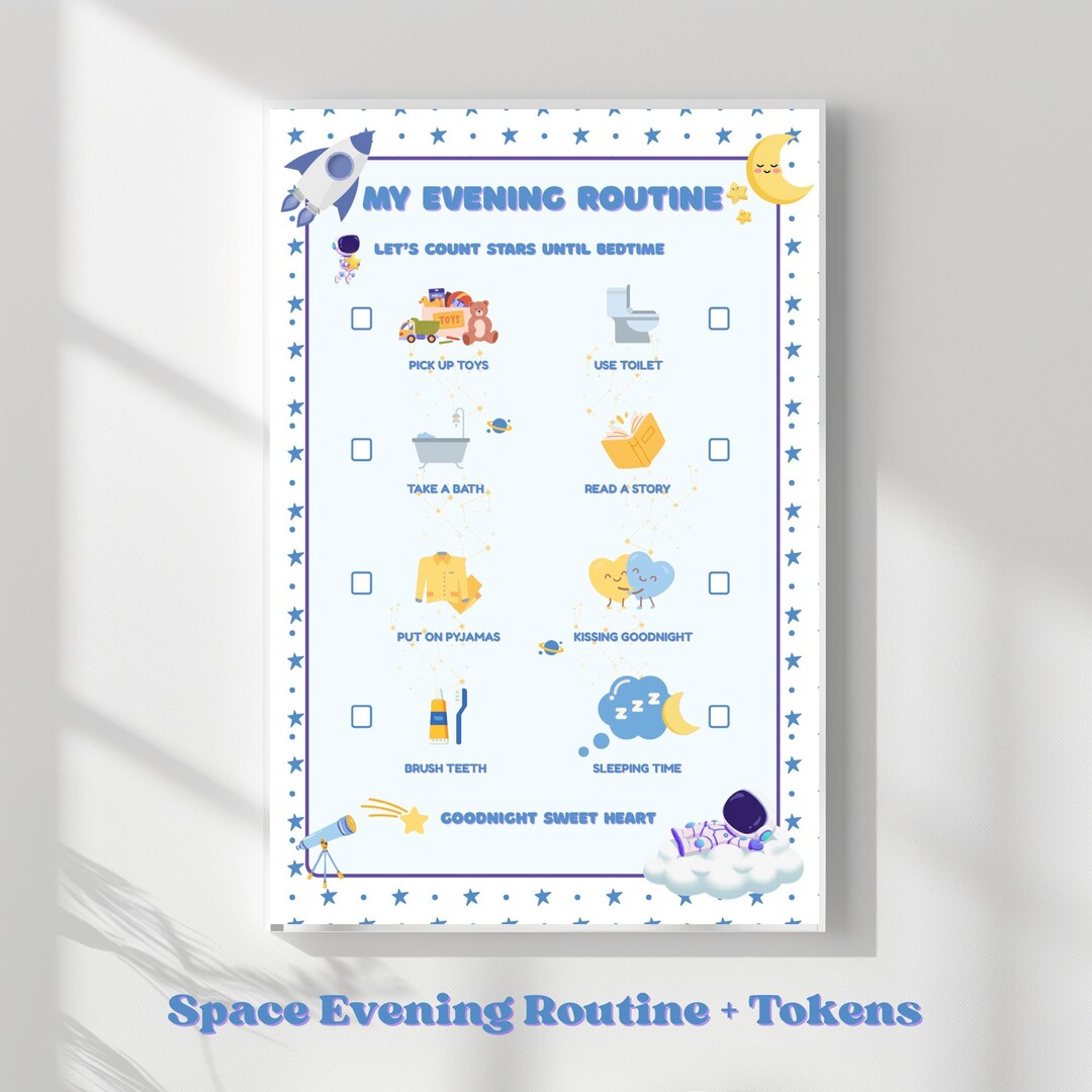 Space Evening Routine Chart Printable for Kids – Bedtime Visual ...