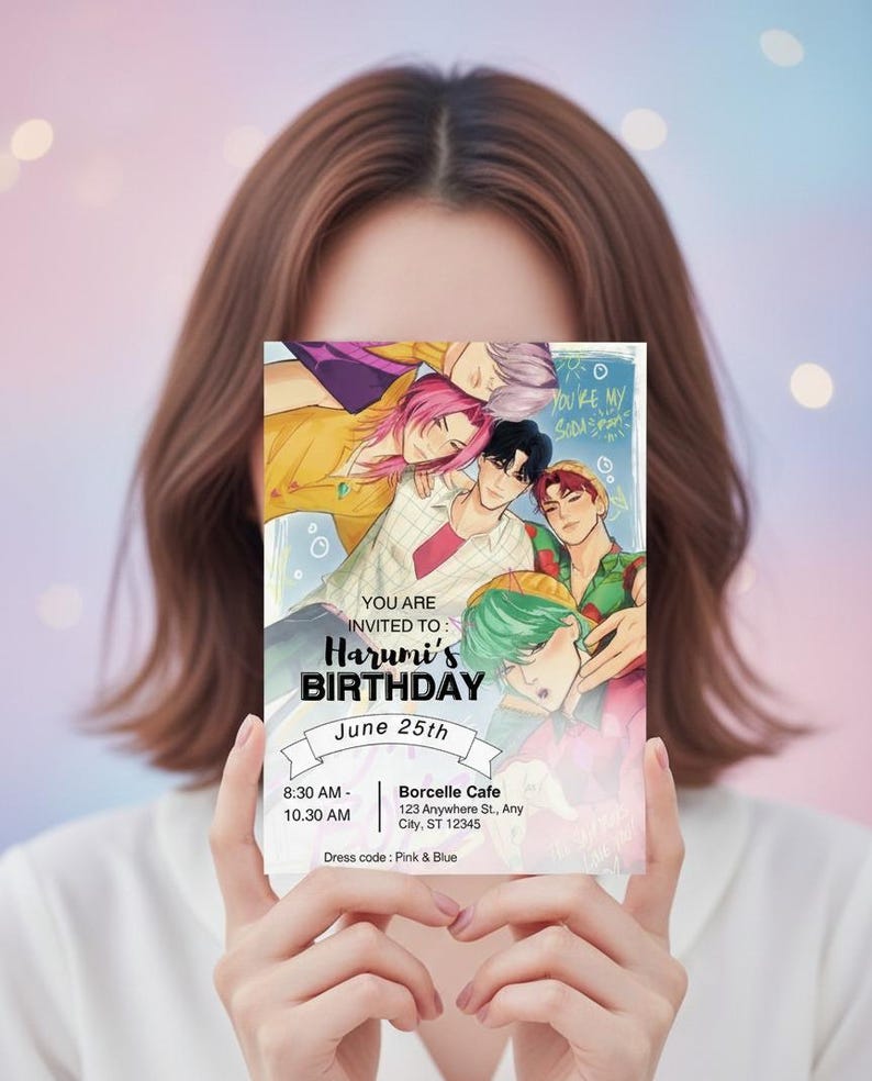 Editable Anime Birthday Invitation, Canva Template, Cute Cartoon Party ...