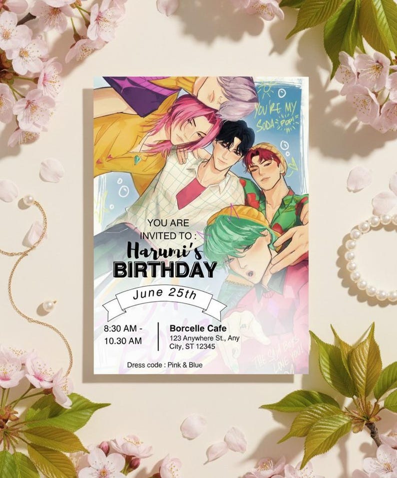 Editable Anime Birthday Invitation, Canva Template, Cute Cartoon Party ...