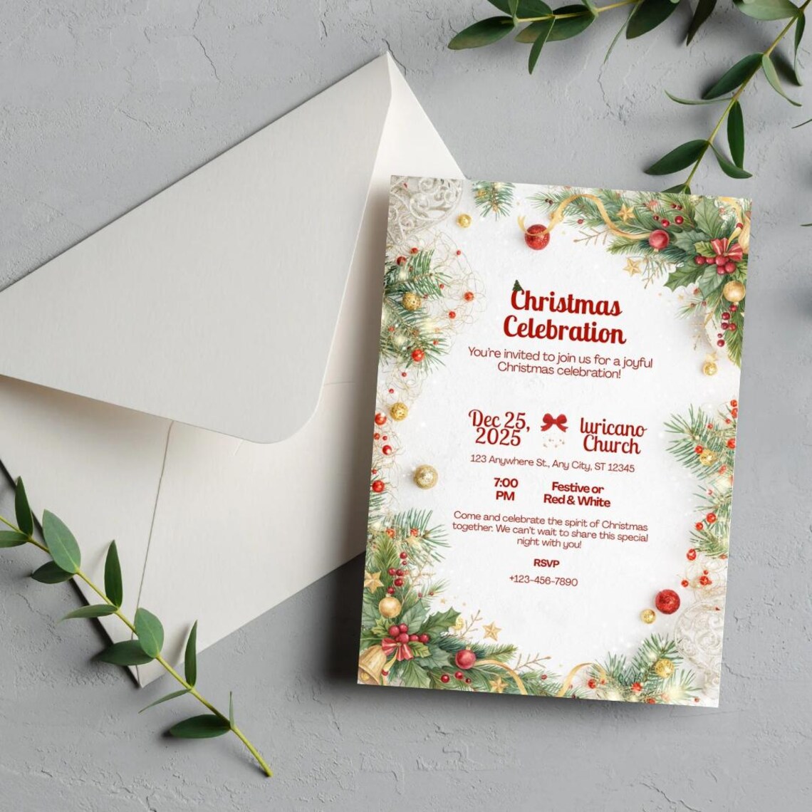 Festive Christmas Party Invitation | Red & Green Canva Template ...