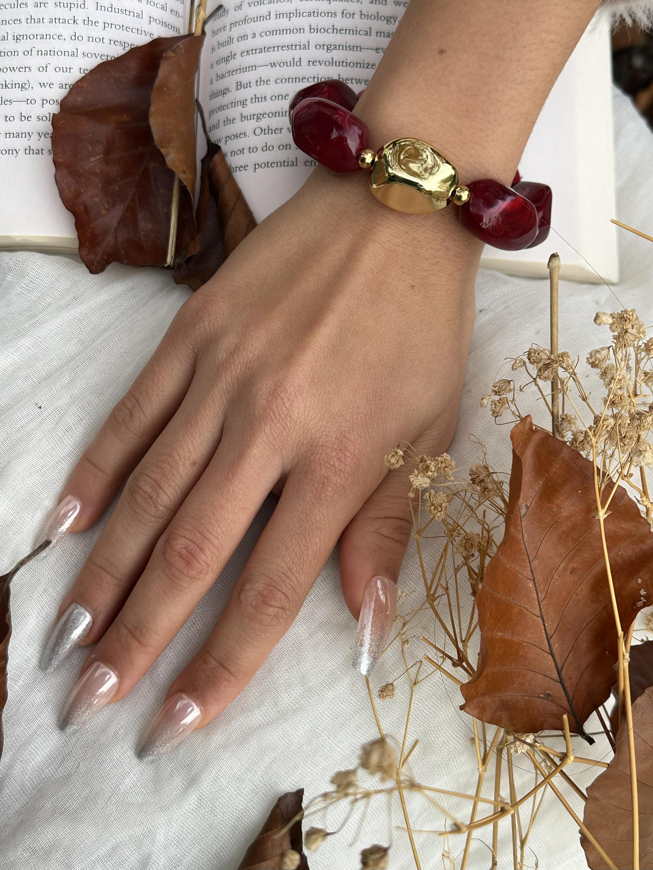 Burgundy Resin Bangle Set, Wine Chunky Bracelets Stack, Gold Accent ...