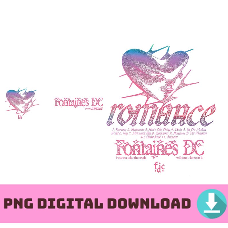 Fontaines D.C. Romance PNG, 2026 Tour Tracklist Graphic, Dublin Ireland ...
