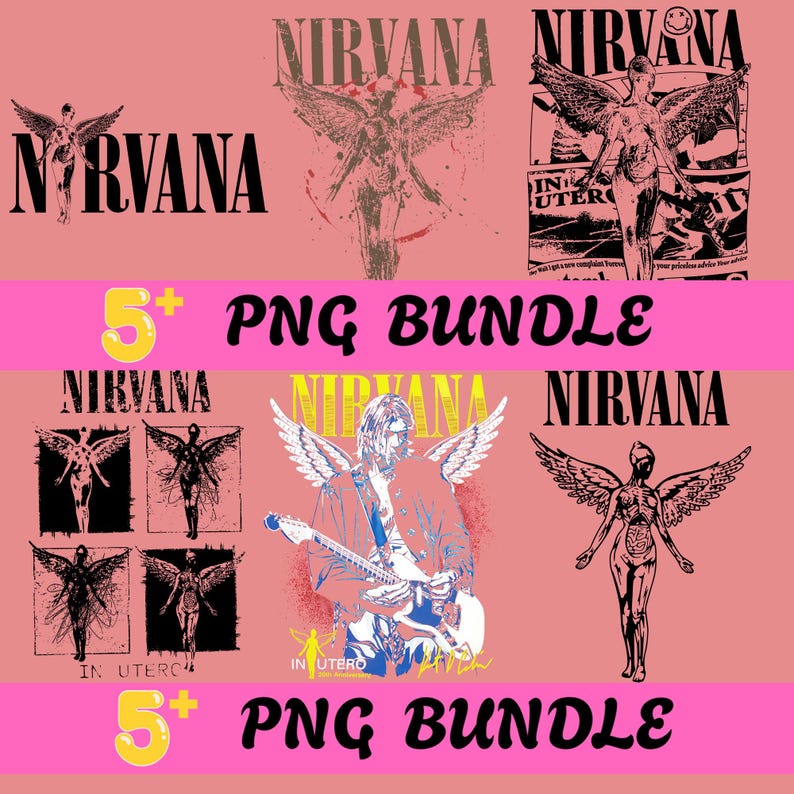 10+ Nirvana in Utero PNG Bundle, Vintage Grunge Band Art, Kurt Cobain ...