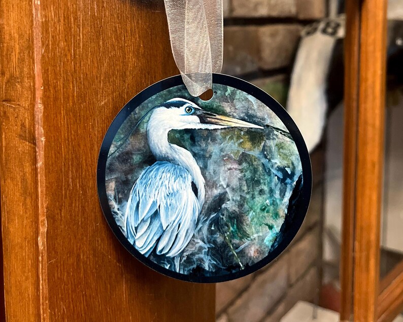 Heron Ornament – Katherine's Watercolor Art, Aluminum, 3.5" Round - Etsy