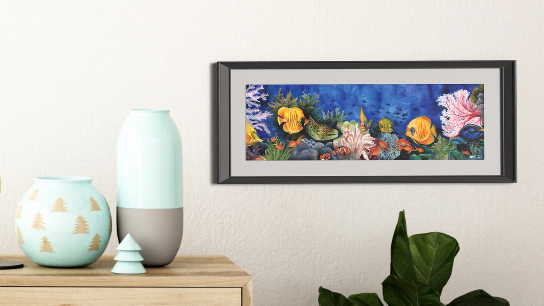 Coral Reef Print – Matted Undersea Scene, Coastal Wall Art - Etsy