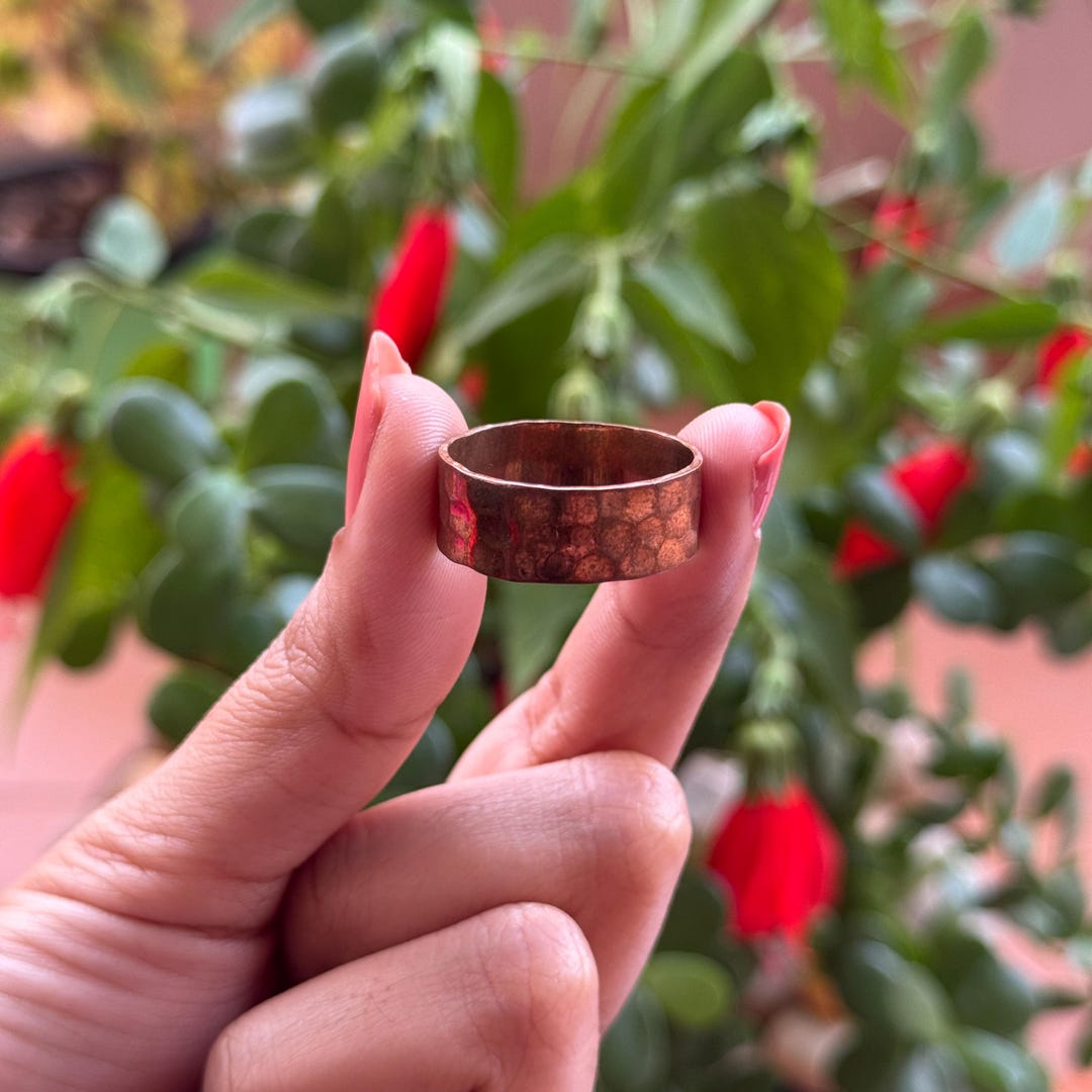 Hammered Copper Band Ring – Rustic Adjustable Handmade Ring for Men ...