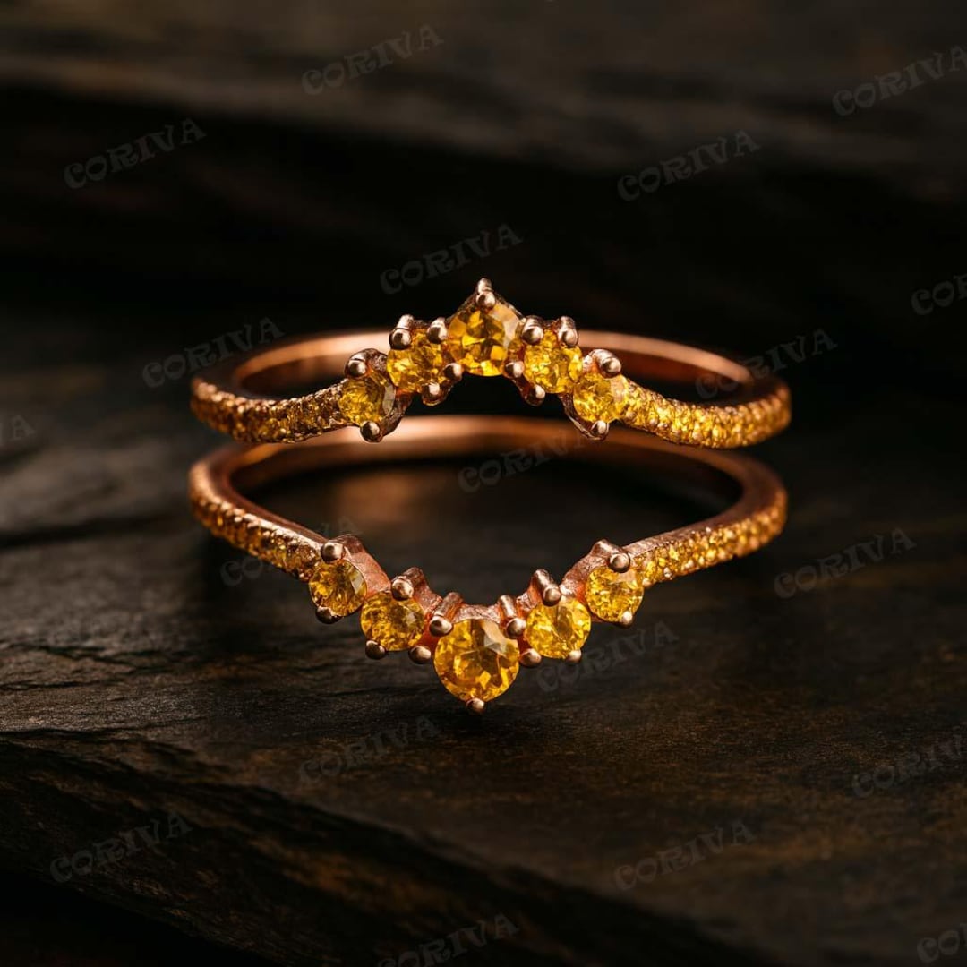 Art Deco Citrine Double Curved Wedding Band 18K Rose Gold Art Deco ...