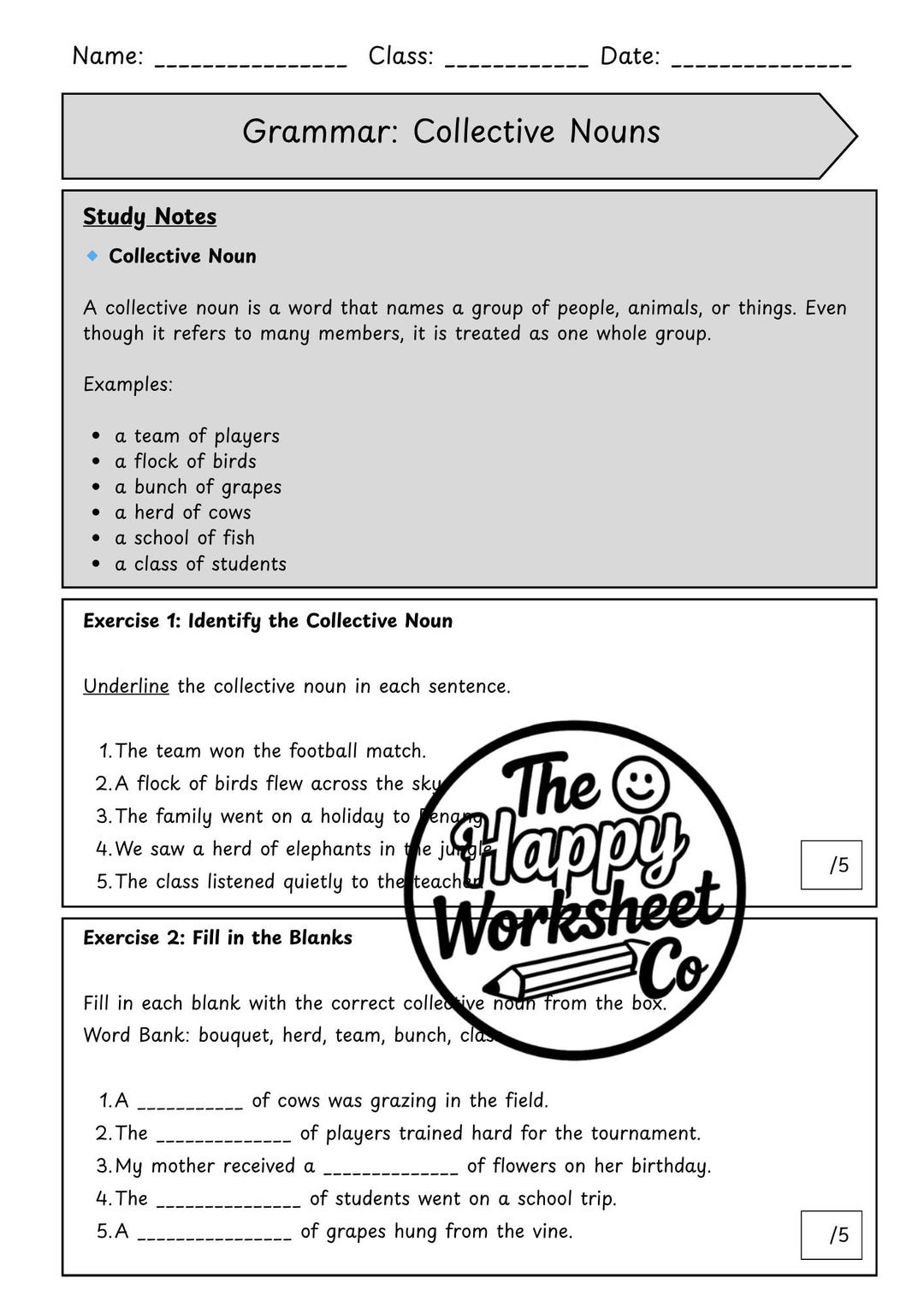Grammar Focus: Collective Nouns (primary 5 & 6) - Etsy Australia