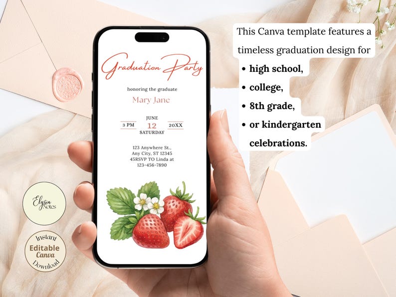 Watercolor Strawberry Berry Sweet Graduation Party Invitation, High ...