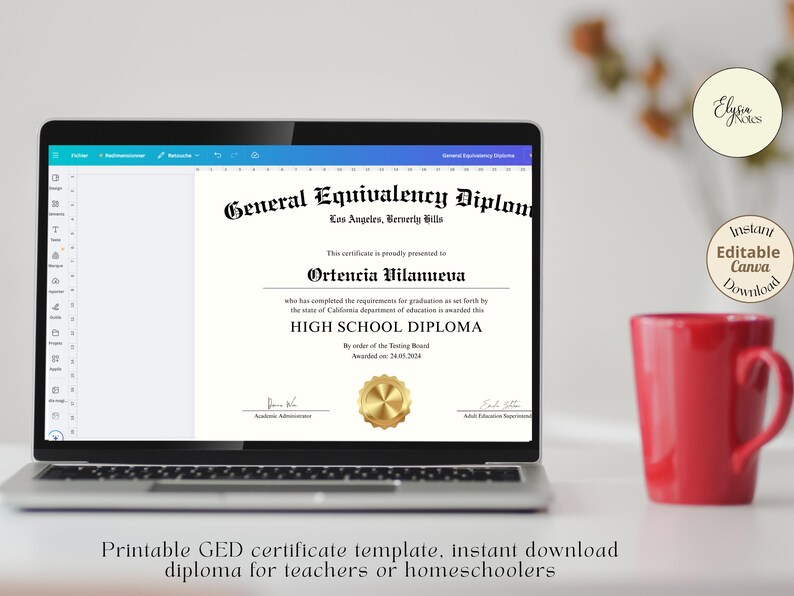 Gold Seal GED Diploma Template, Editable Canva Certificate, Printable ...