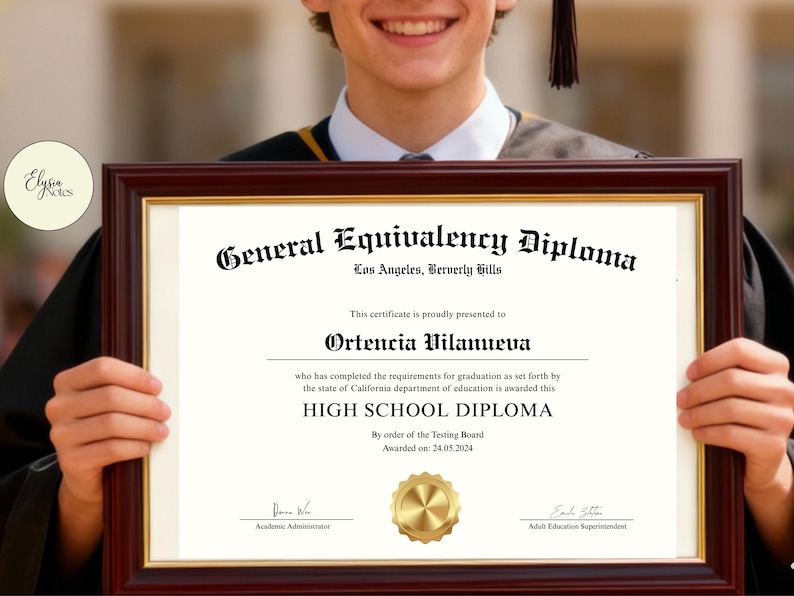 Gold Seal GED Diploma Template, Editable Canva Certificate, Printable ...