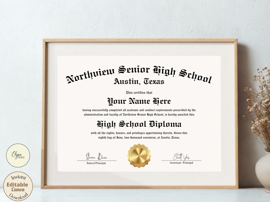 High School Achievement Certificate, Custom Graduation Diploma Template ...