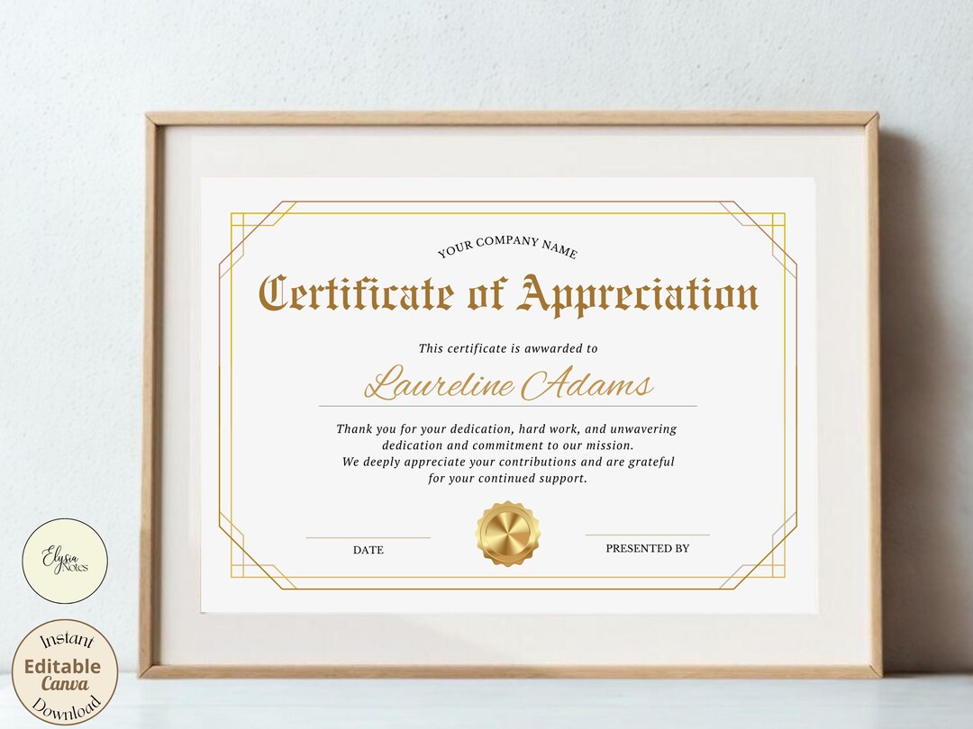 Scholarship Certificate Template, Ornate Border Award, Printable Canva ...