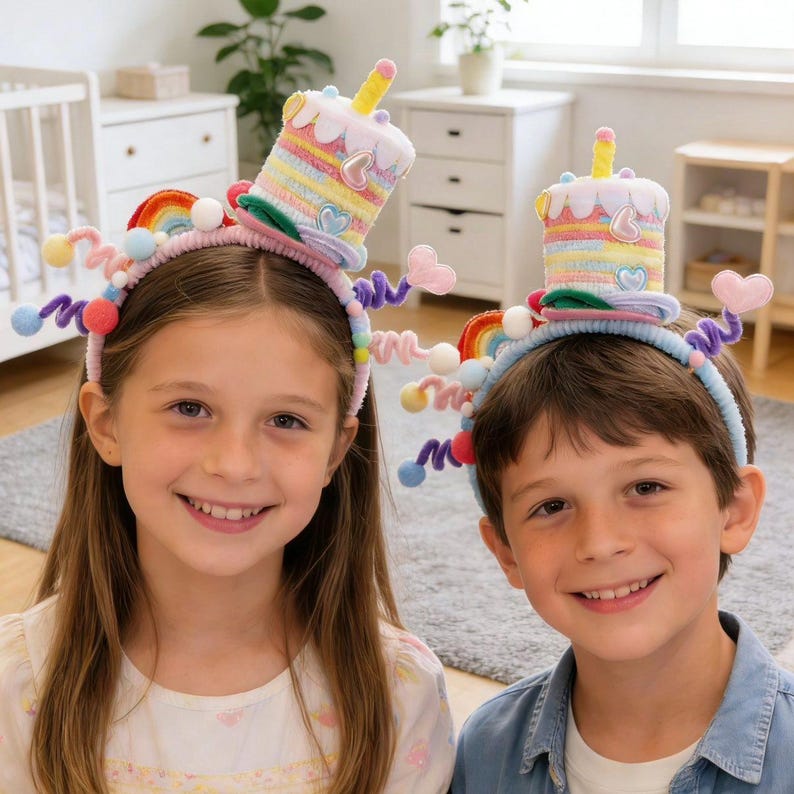 Birthday Cake Headband, Rainbow Party Hat, Kids Celebration - Etsy