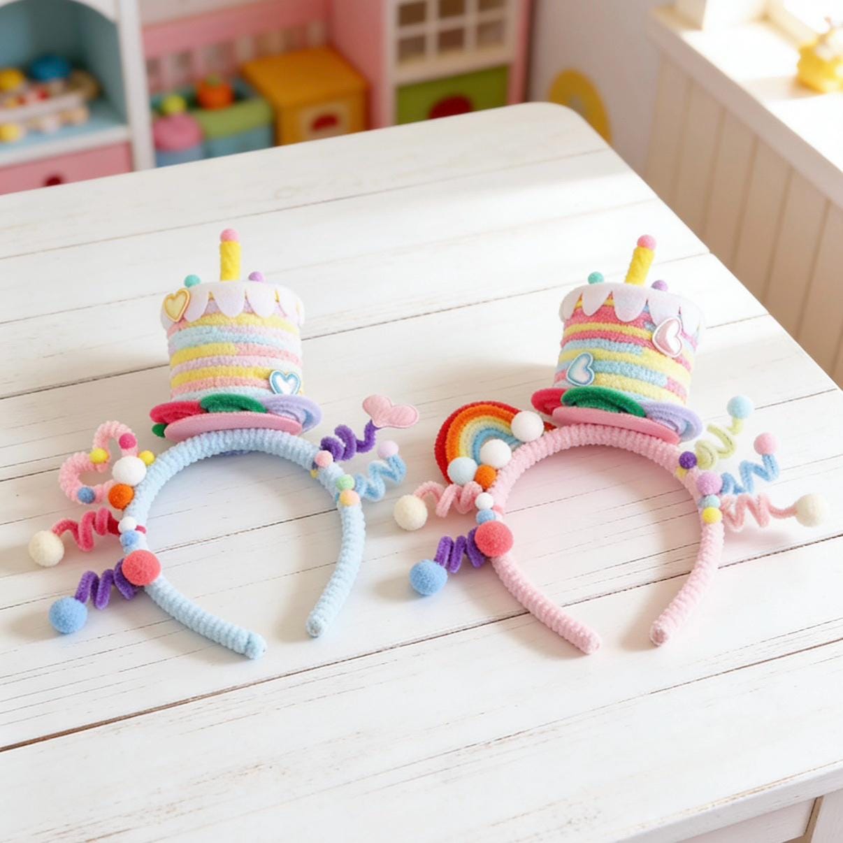 Birthday Cake Headband, Rainbow Party Hat, Kids Celebration - Etsy