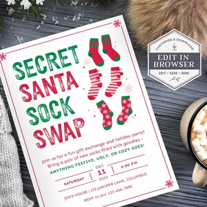 Christmas Sock Exchange Party Invite, Holiday Sock Swap Party Invite ...