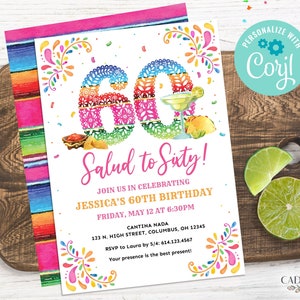 60th Birthday Invitation Fiesta Theme, Salud to 60 Invitation, 60th ...